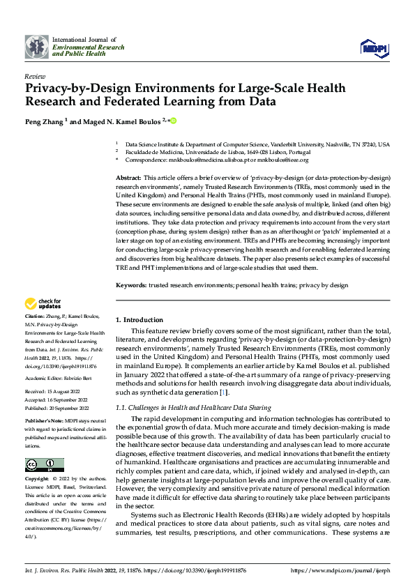 (PDF) Privacy-by-Design Environments for Large-Scale Health Research ...