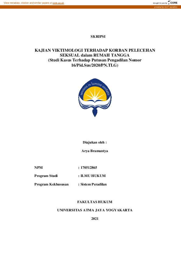 (PDF) KAJIAN VIKTIMOLOGI TERHADAP KORBAN PELECEHAN SEKSUAL dalam RUMAH TANGGA (Studi Kasus ...