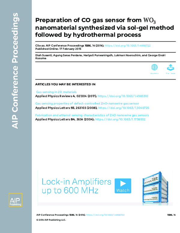 (PDF) Preparation of CO gas sensor from WO3 nanomaterial synthesized via sol-gel method followed ...