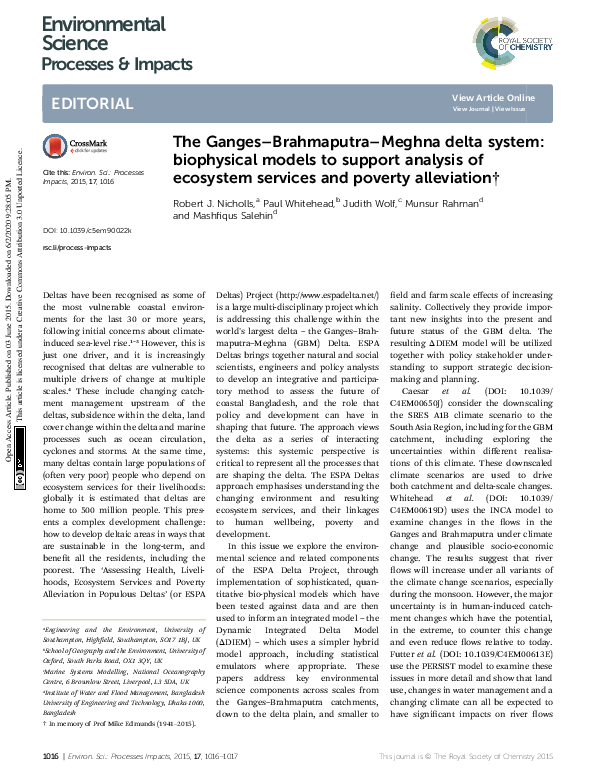 (PDF) The Ganges-Brahmaputra-Meghna delta system: biophysical models to support analysis of ...