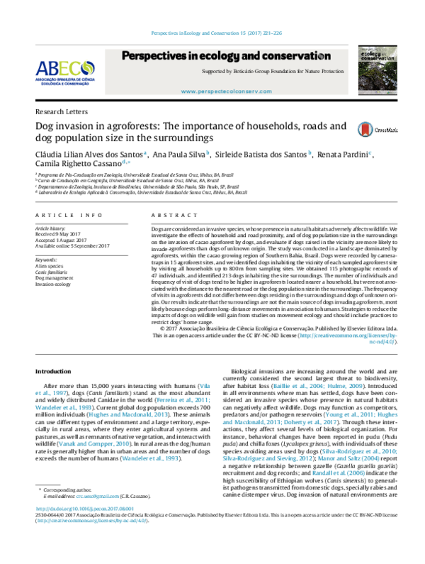 (PDF) Dog invasion in agroforests: The importance of households, roads ...