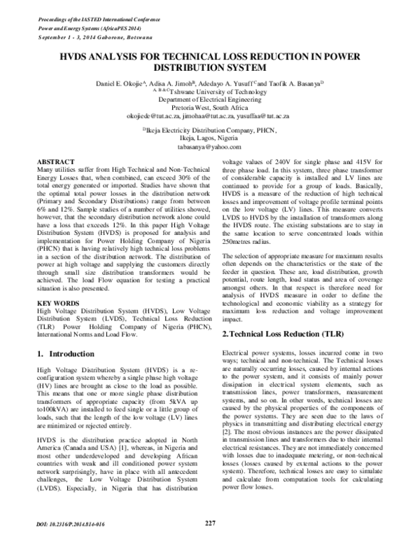 (PDF) HVDS Analysis for Technical Loss Reduction in Power Distribution ...