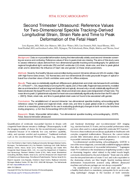 (PDF) Second Trimester Ultrasound: Reference Values for Two-Dimensional ...