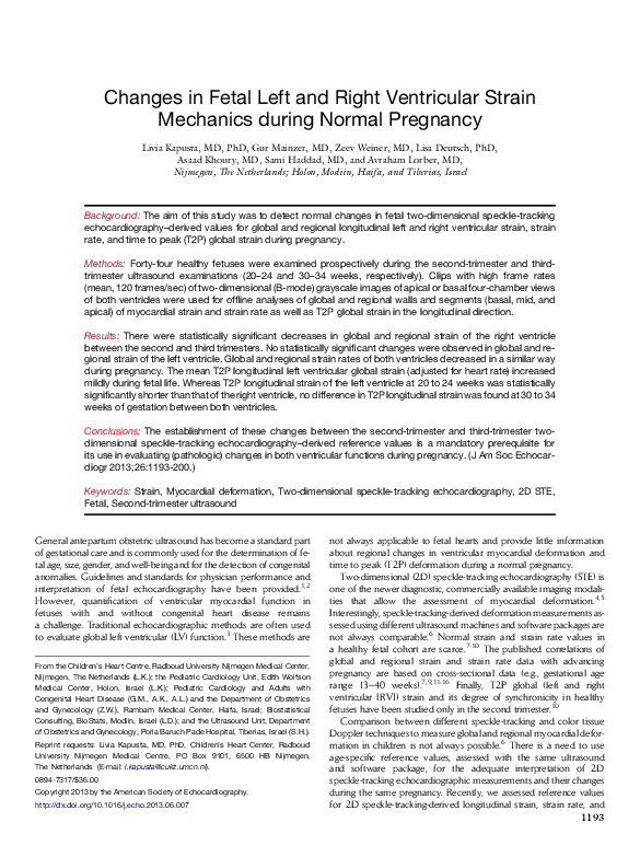 (PDF) Changes in Fetal Left and Right Ventricular Strain Mechanics ...