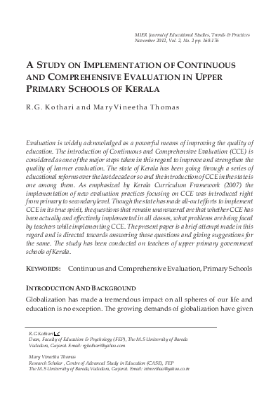 (PDF) A Study on Implementation of Continuous and Comprehensive ... (PDF) A Study on Implementation of Continuous and Comprehensive ...