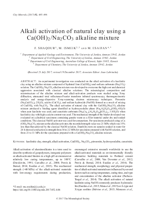 (PDF) Alkali activation of natural clay using a Ca(OH)2/Na2CO3 alkaline ...