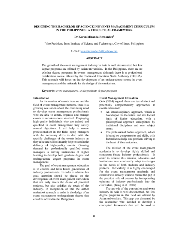 (PDF) Designing the Bachelor of Science in Events Management Curriculum ...