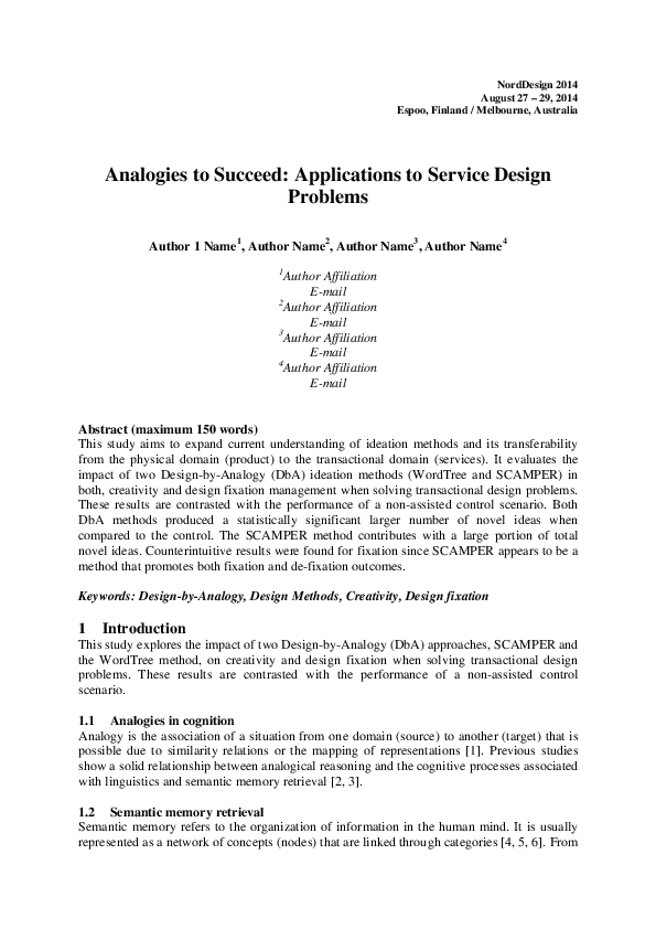 (PDF) Analogies to Succeed: Applications to a Service Design Problem ...