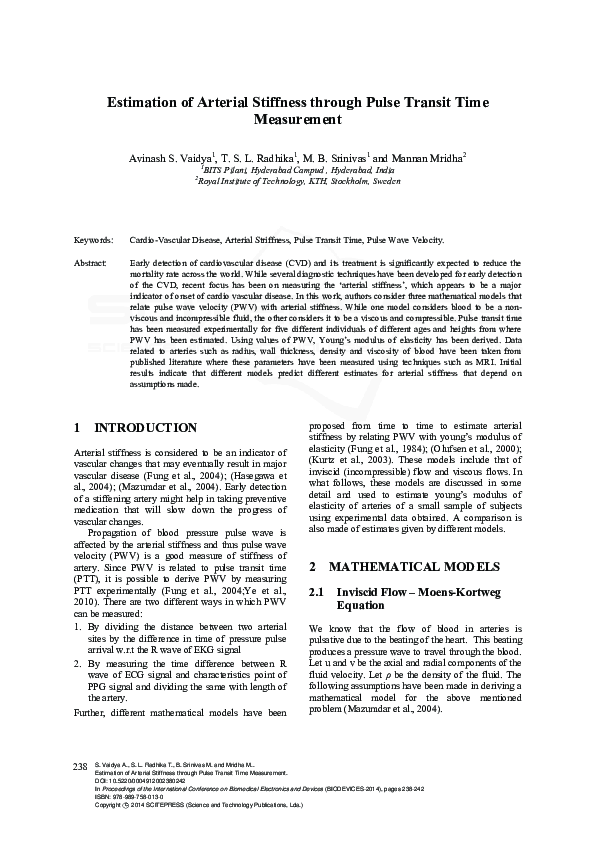 Pdf Evaluation Of Mathematical Models For Estimation Of Arterial Stiffness Through Pulse
