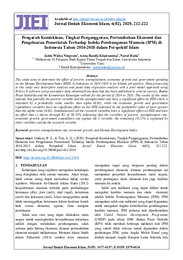(PDF) Pengaruh Kemiskinan, Tingkat Pengangguran, Pertumbuhan Ekonomi dan Pengeluaran Pemerintah ...