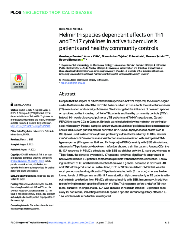 (PDF) Helminth species dependent effects on Th1 and Th17 cytokines in ...