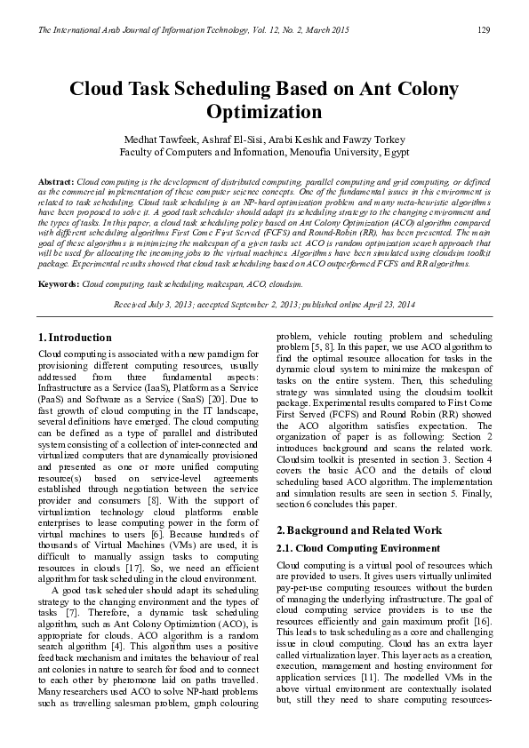 (PDF) Cloud task scheduling based on ant colony optimization