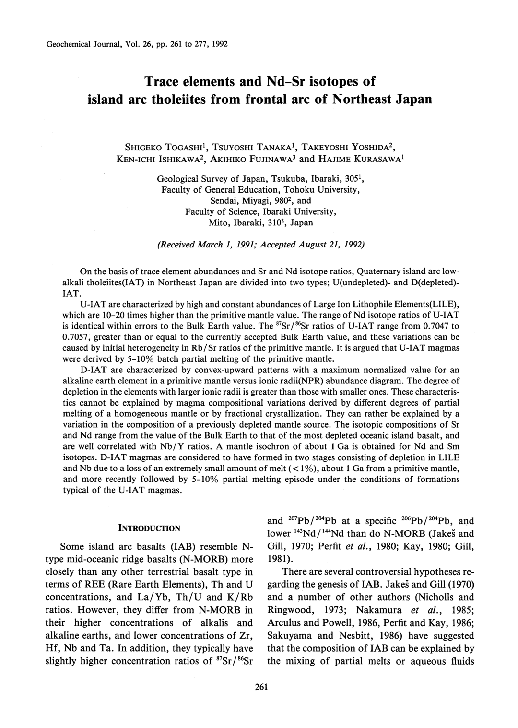 (PDF) Trace elements and Nd-Sr isotopes of island arc tholeiites from ...