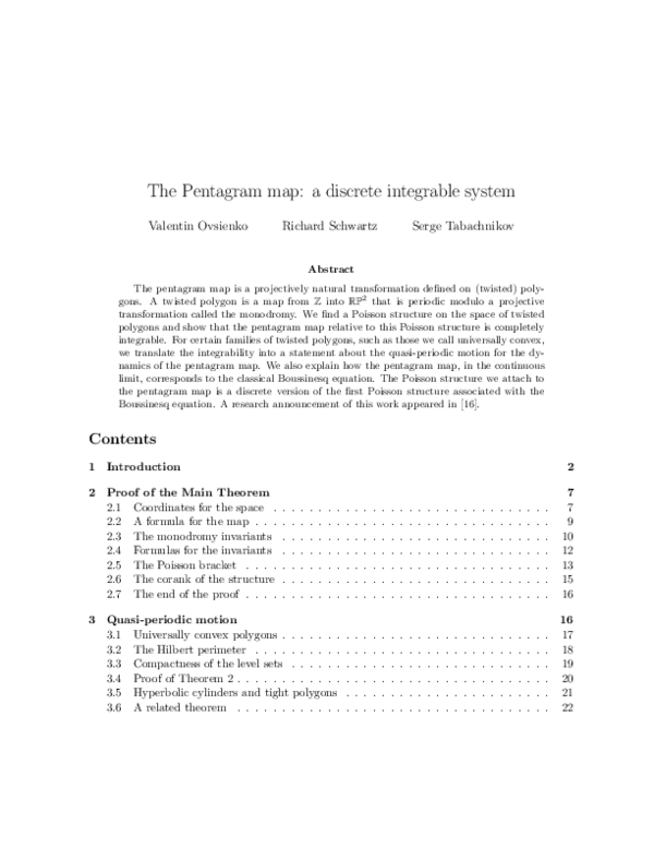 (PDF) The Pentagram Map: A Discrete Integrable System | Valentin ...