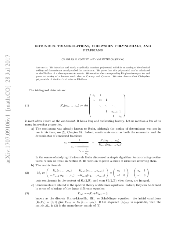 (PDF) Rotundus: Triangulations, Chebyshev Polynomials, and Pfaffians