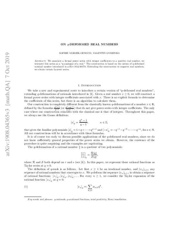 (PDF) On q-Deformed Real Numbers