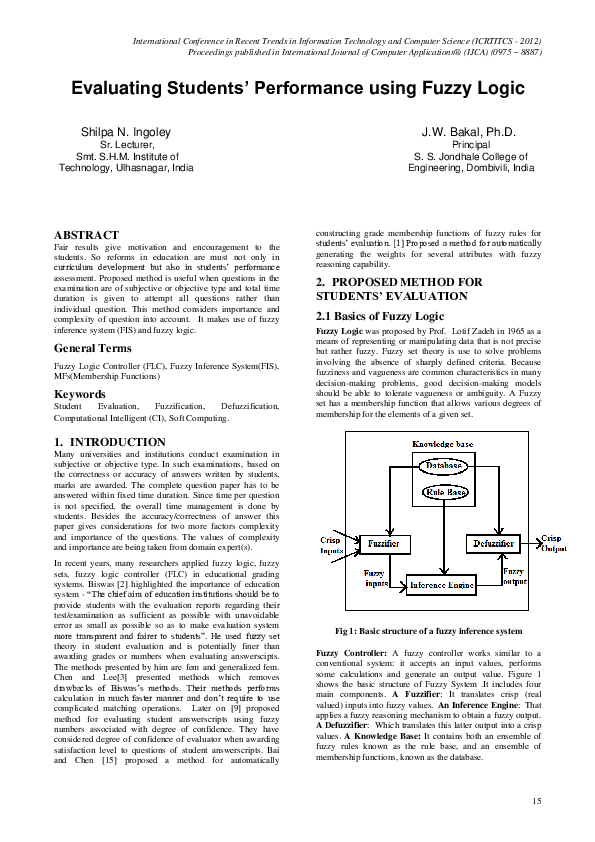(PDF) Evaluating Students' Performance using Fuzzy Logic