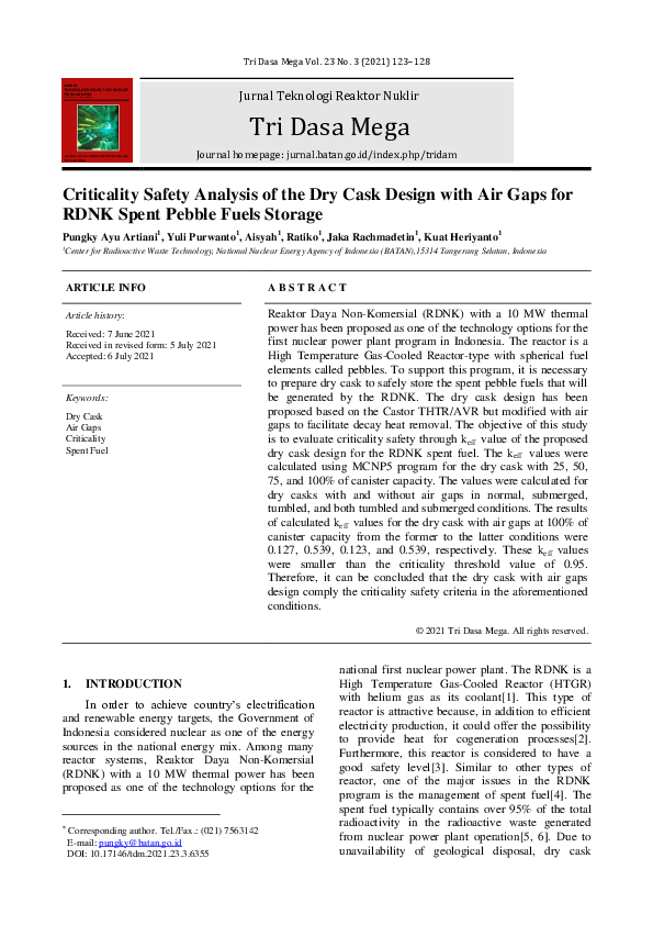 (PDF) CRITICALITY SAFETY ANALYSIS OF THE DRY CASK DESIGN WITH AIR GAPS ...