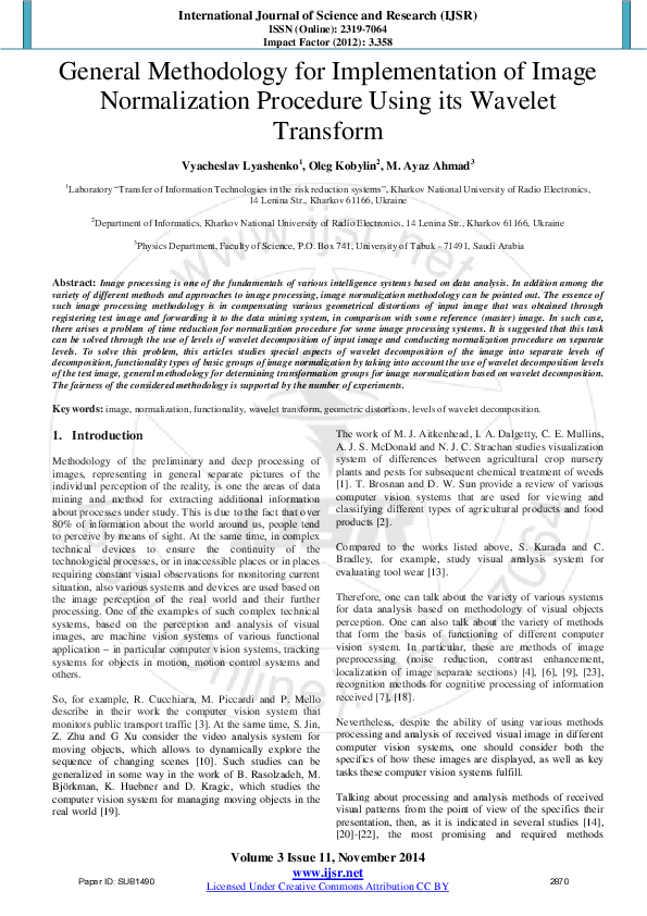 (PDF) General methodology for implementation of image normalization procedure using its wavelet ...