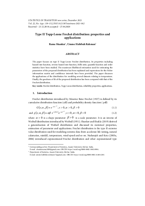 Pdf Type Ii Topp Leone Frechet Distribution Properties And Applications