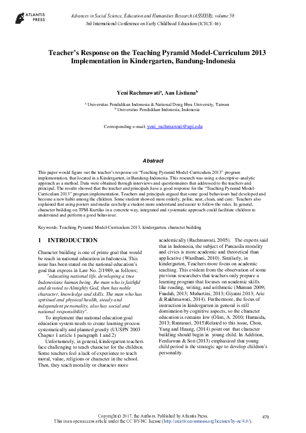 (PDF) Teacher's Response on the Teaching Pyramid Model-Curriculum 2013 Implementation in ...