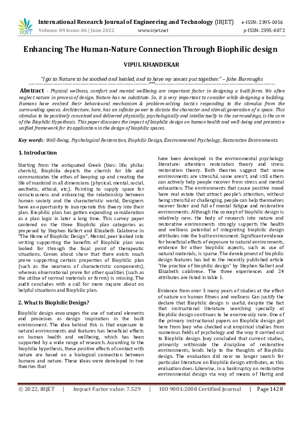 (PDF) Enhancing The Human-Nature Connection Through Biophilic design