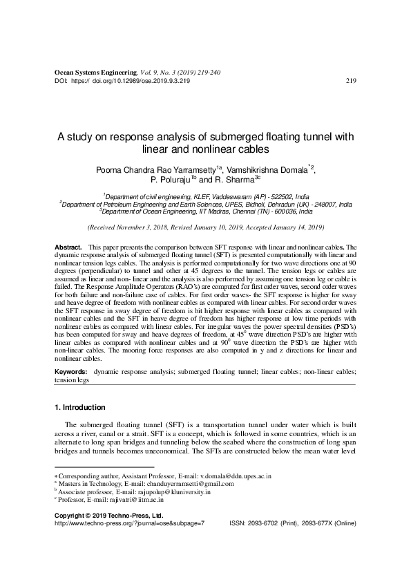(PDF) A study on response analysis of submerged floating tunnel with linear and nonlinear cables