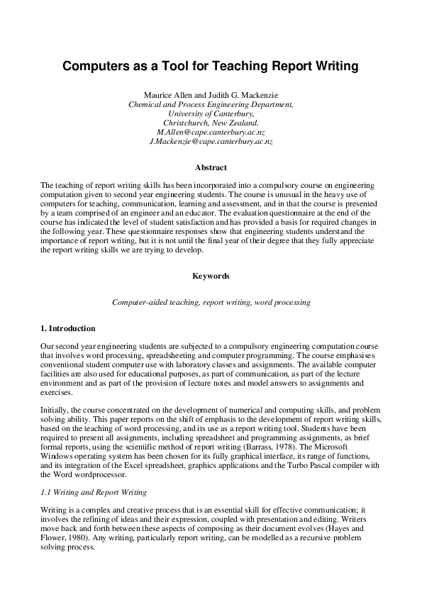 (PDF) Computers as a Tool for Teaching Report Writing