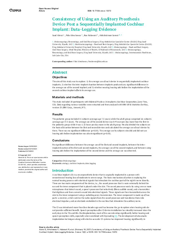Pdf Consistency Of Using An Auditory Prosthesis Device Post A Sequentially Implanted Cochlear