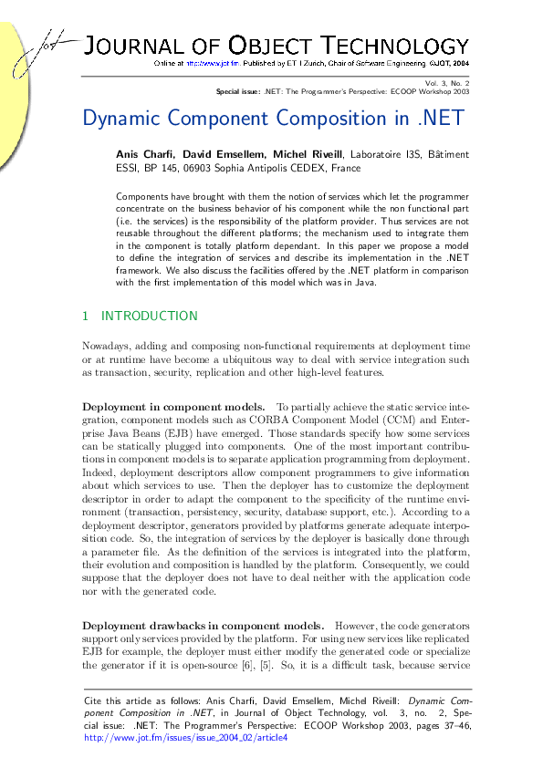 Pdf Dynamic Component Composition In Net