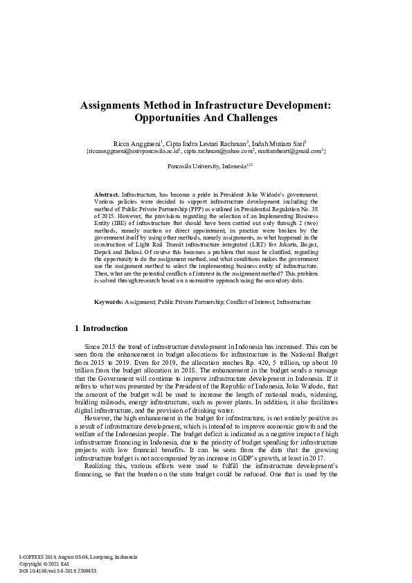 (PDF) Assignments Method in Infrastructure Development: Opportunities And Challenges
