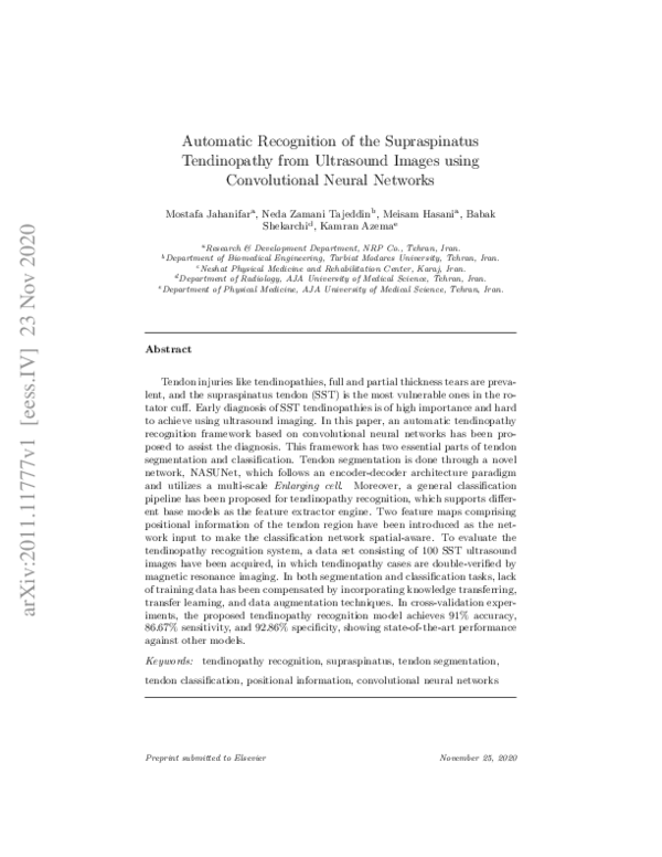 (PDF) Automatic Recognition of the Supraspinatus Tendinopathy from Ultrasound Images using ...