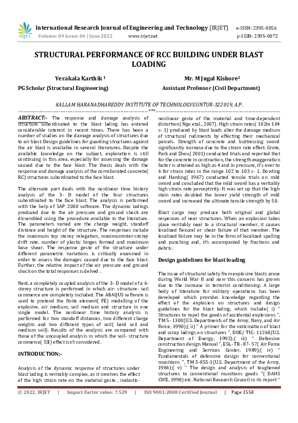 (PDF) STRUCTURAL PERFORMANCE OF RCC BUILDING UNDER BLAST LOADING
