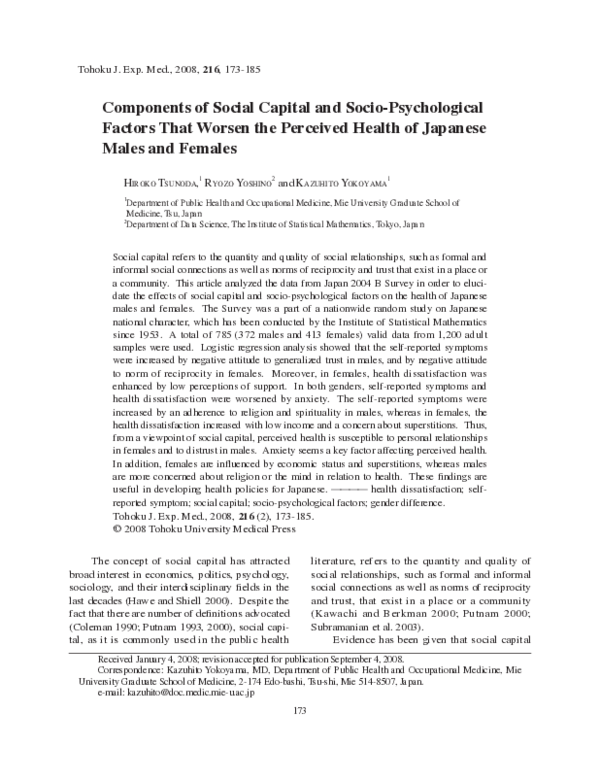 (PDF) Components of Social Capital and Socio-Psychological Factors That ...