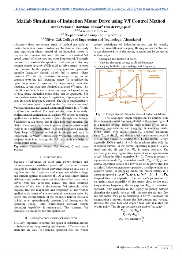 (PDF) Matlab Simulation of Induction Motor Drive using V / f Control Method