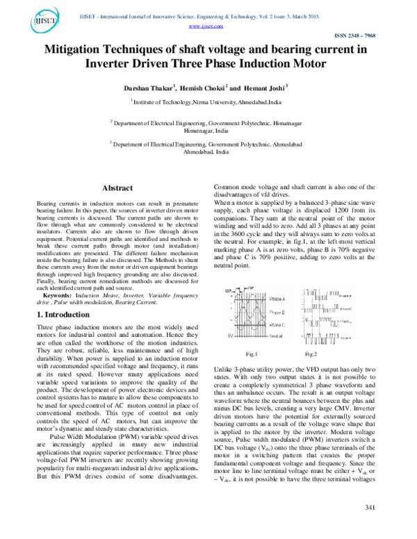 Pdf Mitigation Techniques Of Shaft Voltage And Bearing Current In Inverter Driven Three Phase
