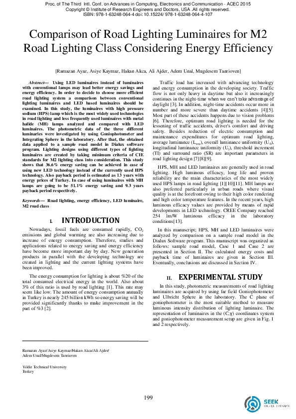 (PDF) Comparison of Road Lighting Luminaires for M2 Road Lighting Class ...
