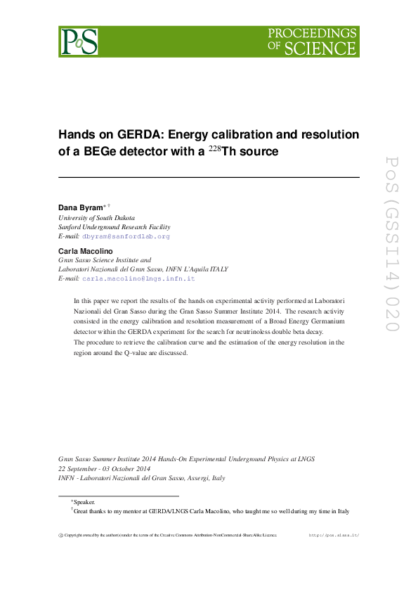 (PDF) Hands on GERDA: Energy calibration and resolution of a BEGe ...
