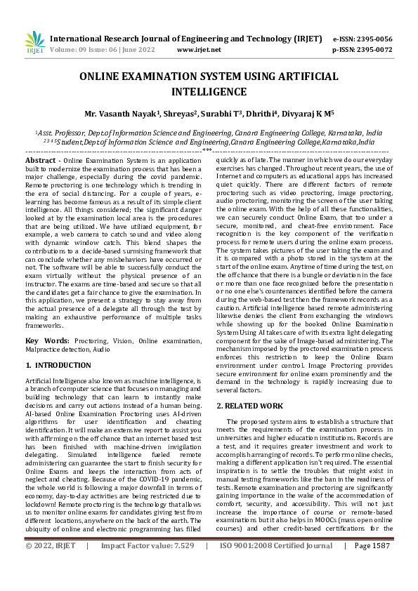 Pdf Online Examination System Using Artificial Intelligence Irjet Journal