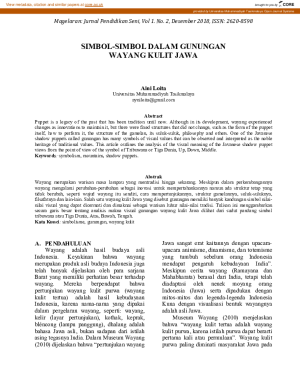 (PDF) Simbol-Simbol Dalam Gunungan Wayang Kulit Jawa
