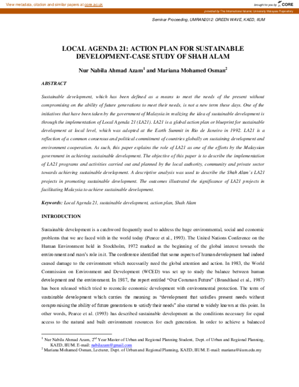 (PDF) Local agenda 21 : action plan for sustainable development : case ...