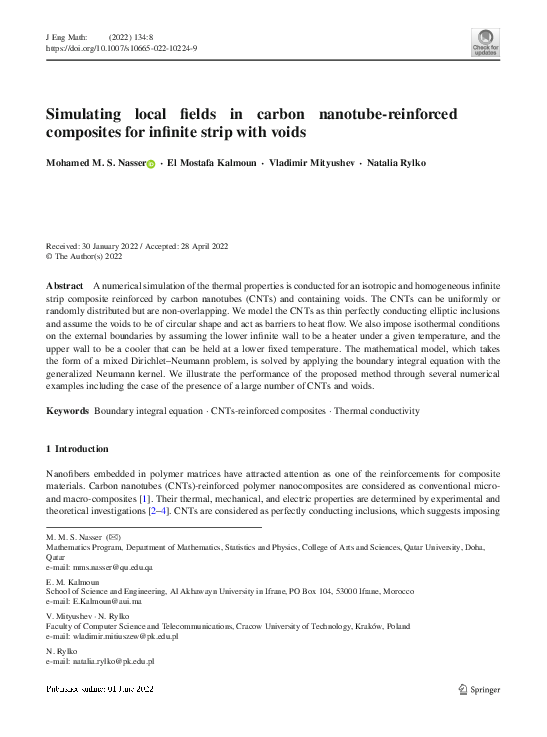Pdf Simulating Local Fields In Carbon Nanotube Reinforced Composites For Infinite Strip With