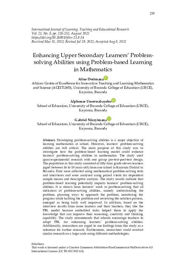 Pdf Enhancing Upper Secondary Learners Problem Solving Abilities Using Problem Based Learning