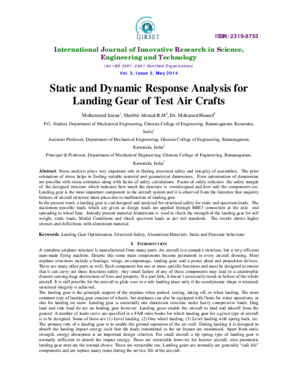 (PDF) Static and Dynamic Response Analysis forLanding Gear of Test Air ...