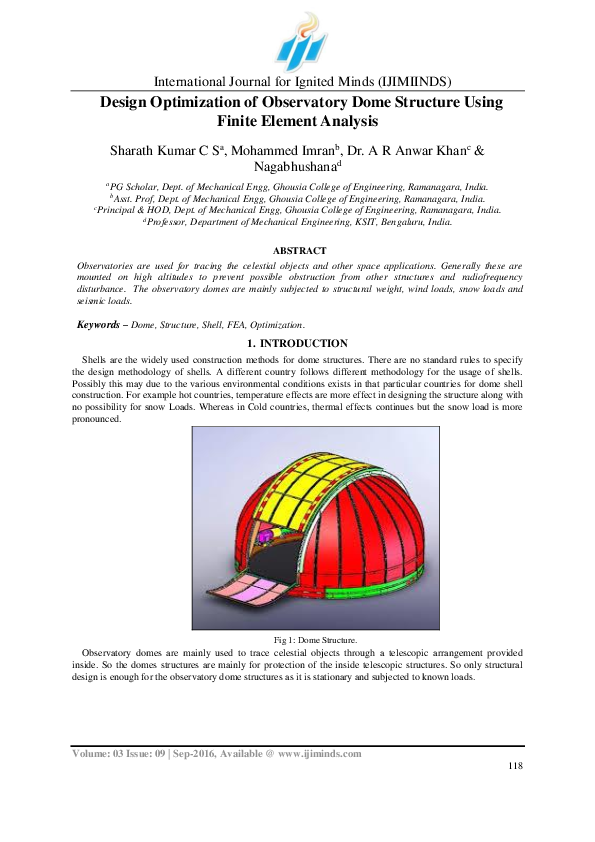 Pdf Design Optimization Of Observatory Dome Structure Using Finite