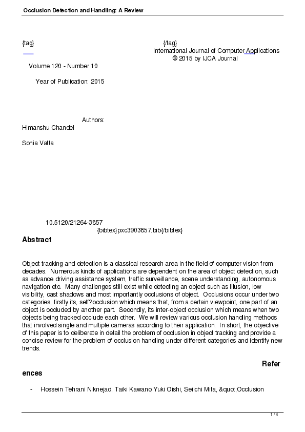 (PDF) Occlusion Detection and Handling: A Review