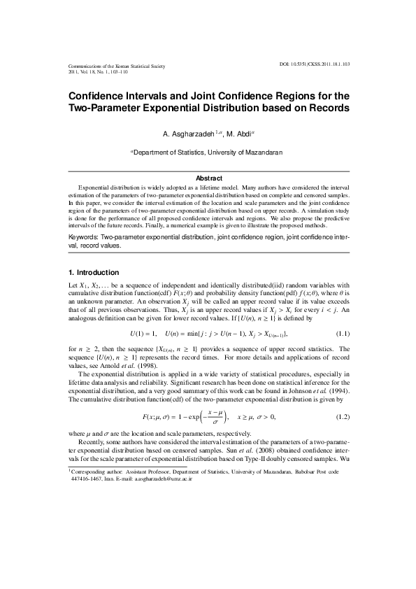 (PDF) Confidence Intervals and Joint Confidence Regions for the Two-Parameter Exponential ...