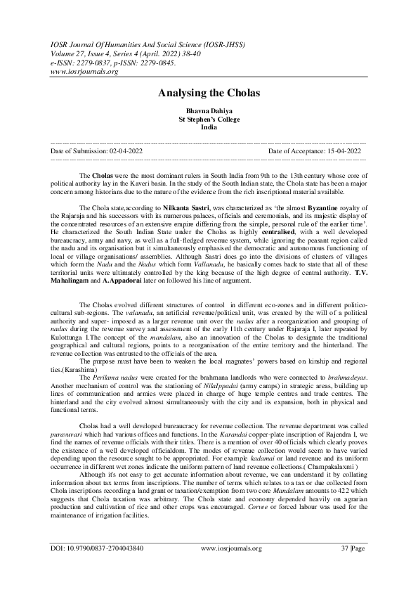 (PDF) Analysing the Cholas