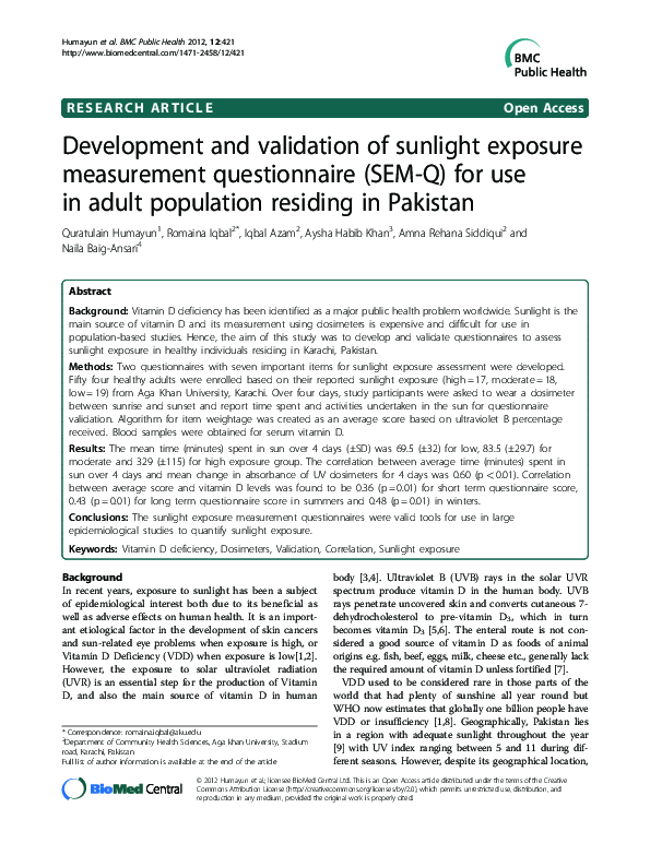 (PDF) Development and validation of sunlight exposure measurement ...