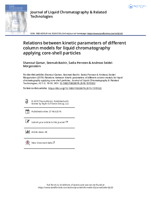 (PDF) Relations between kinetic parameters of different column models for liquid chromatography ...
